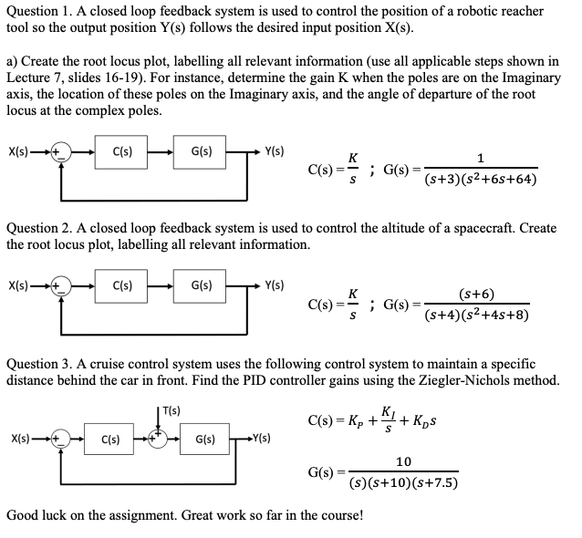 Solved Question 1. A closed loop feedback system is used to | Chegg.com