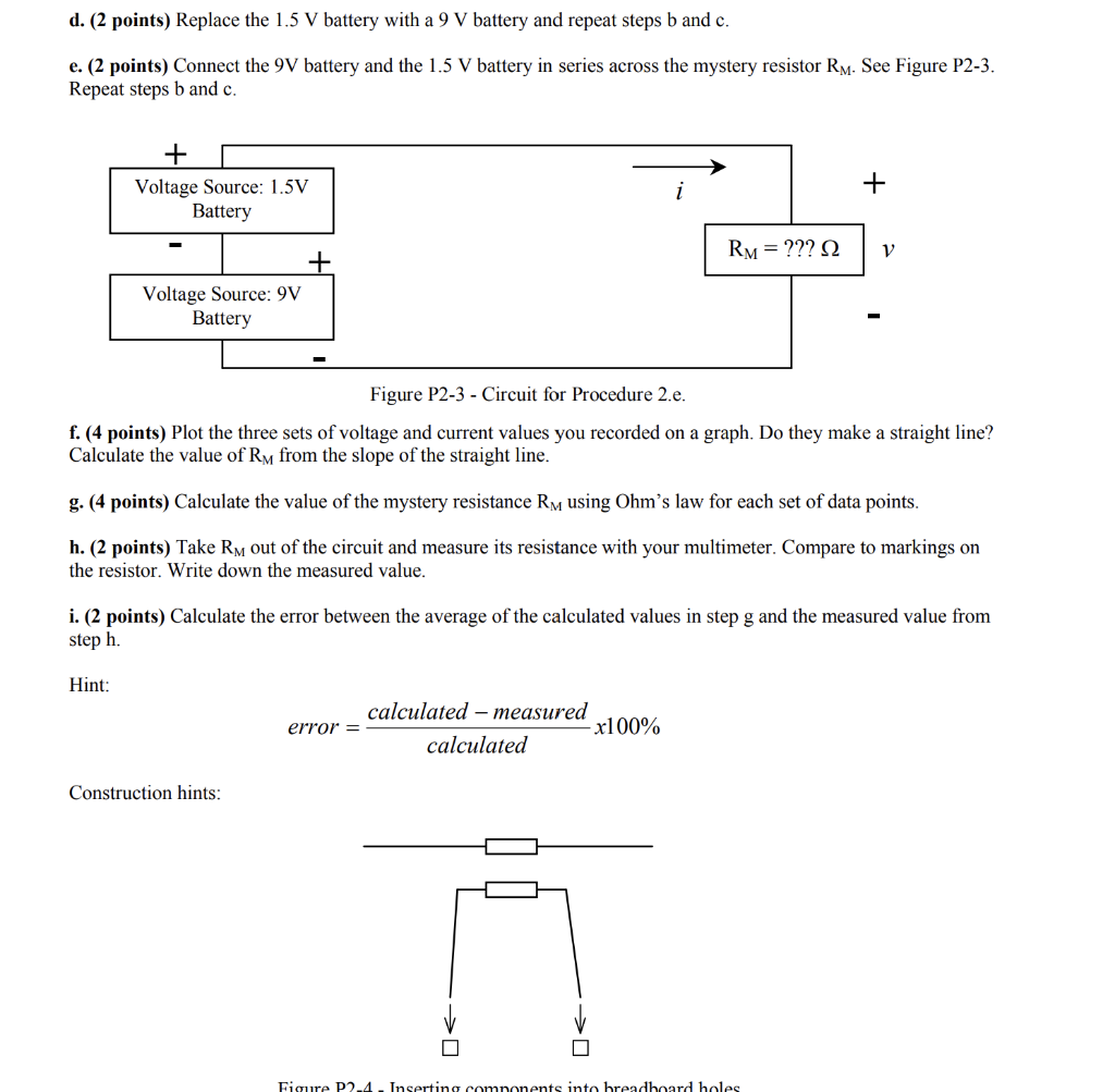 Solved Procedure 2 Ohm's Law (20 points) Find the mystery | Chegg.com
