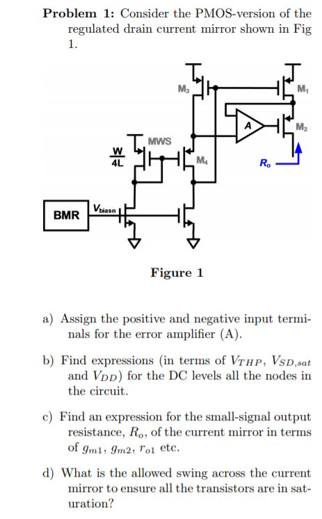 Problem 1: Consider the PMOS-version of the regulated | Chegg.com