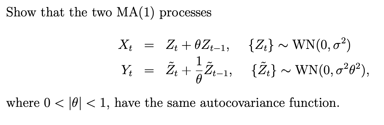 Solved Show that the two MA(1) processes | Chegg.com