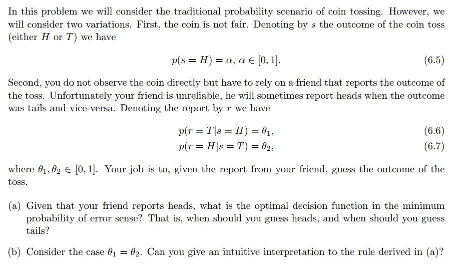 In this problem we will consider the traditional | Chegg.com