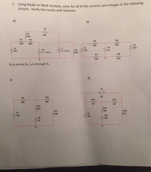 Solved Using Nodal or Mesh Analysis, solve for all of the | Chegg.com