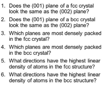Solved 1. Does the (001) plane of a fcc crystal look the | Chegg.com