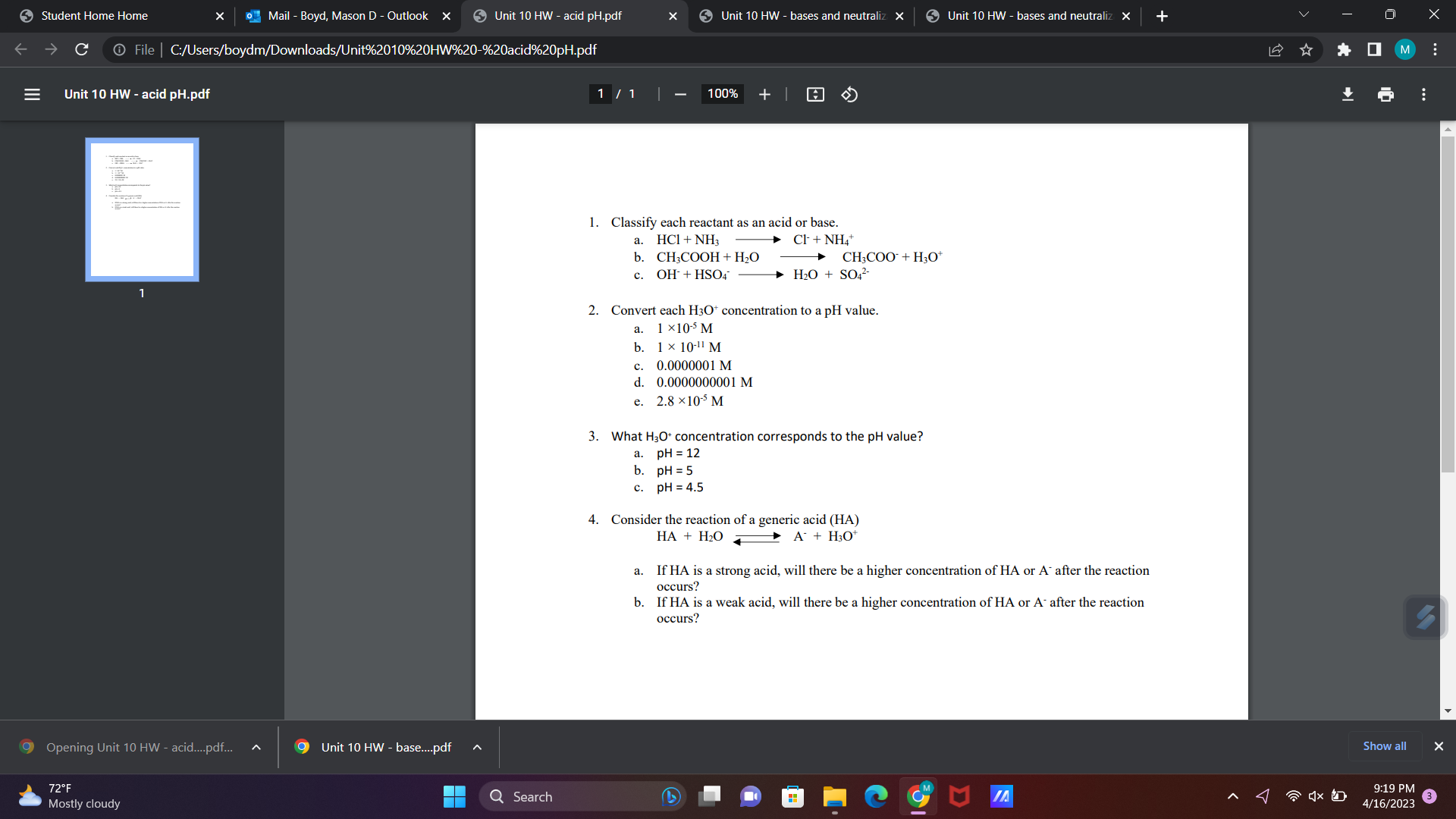Solved 1. Classify each reactant as an acid or base. a. | Chegg.com