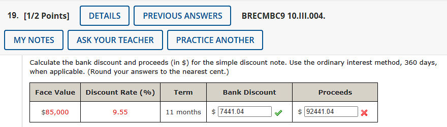 Solved Calculate the bank discount and proceeds (in \$) for | Chegg.com