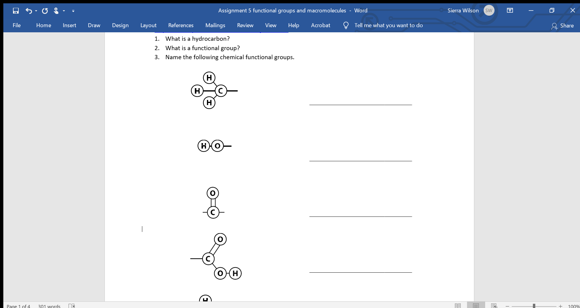 Solved Assignment 5 functional groups and macromolecules - | Chegg.com