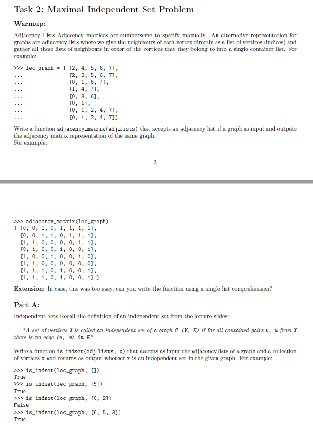 Solved Task 2: Maximal Independent Set Problem Warmup: | Chegg.com