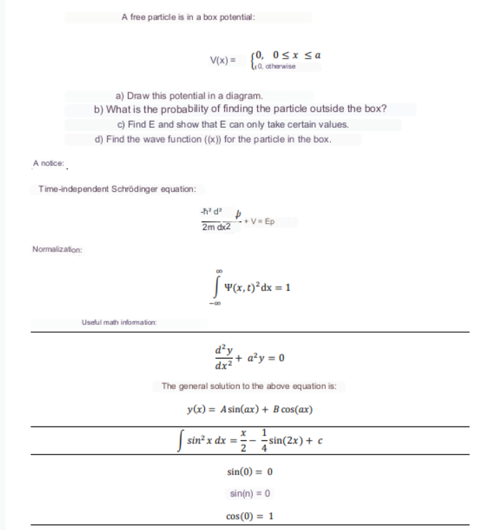 Solved A free particle is in a box potential: | Chegg.com