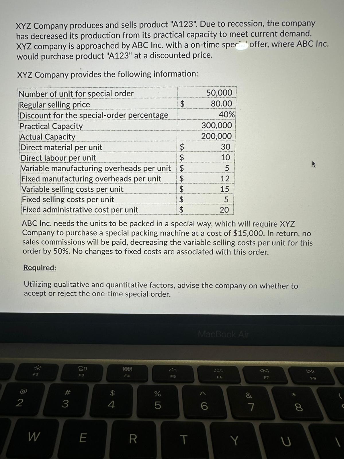 Solved XYZ Company produces and sells product "A123". ﻿Due | Chegg.com
