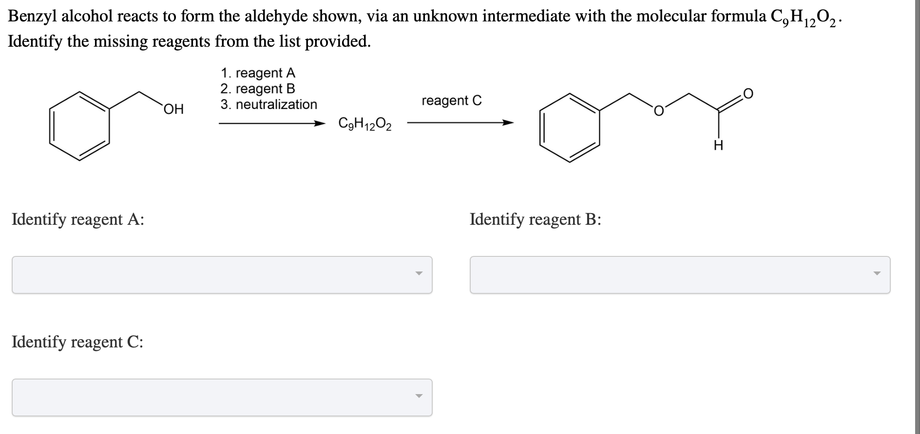 Solved Benzyl alcohol reacts to form the aldehyde shown, via | Chegg.com
