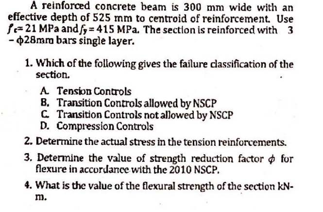 Solved A reinforced concrete beam is 300 mm wide with an | Chegg.com