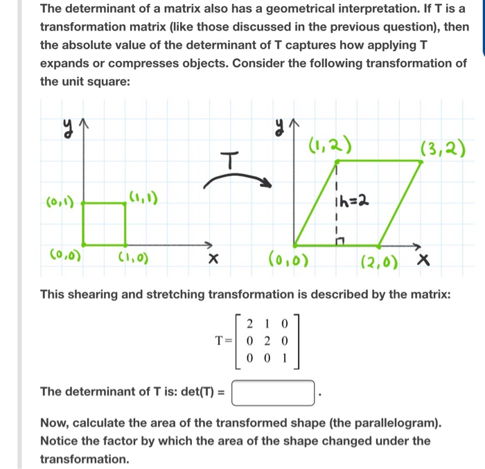 Solved The determinant of a matrix also has a geometrical | Chegg.com