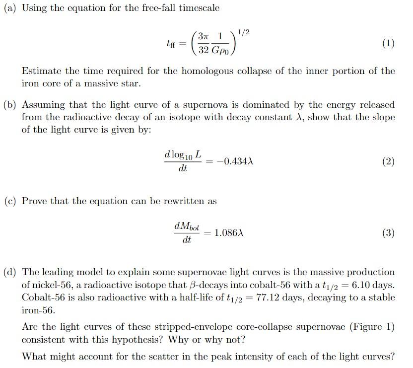 (a) Using the equation for the free-fall timescale | Chegg.com