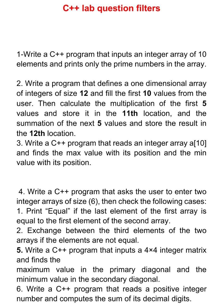 Solved C++ lab question filters 1-Write a C++ program that | Chegg.com