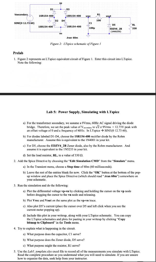 Figure 2: LTspice schematic of Figure 1 Prelab 1. | Chegg.com