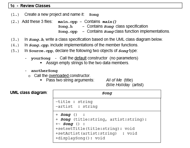 Solved 1c - Review Classes (1.) Create a new project and | Chegg.com