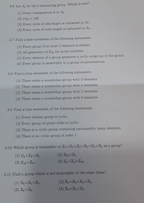 Solved 3-6 Let As be the 5-alternating group. Which is true | Chegg.com