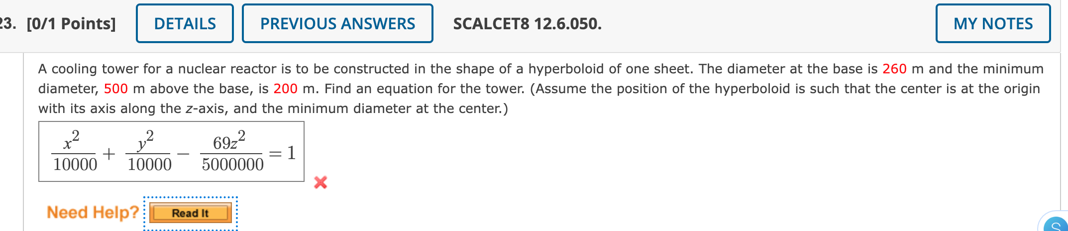 Solved A cooling tower for a nuclear reactor is to be | Chegg.com