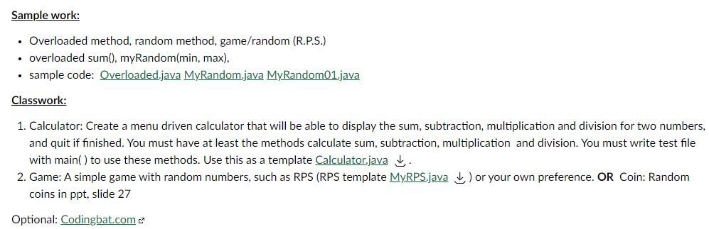 Solved Sample work: • Overloaded method, random method, | Chegg.com