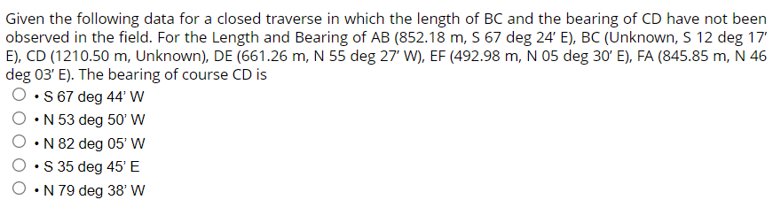 Solved Given the following data for a closed traverse in | Chegg.com