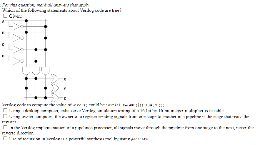 Solved For this question, mark all answers that apply. Which | Chegg.com