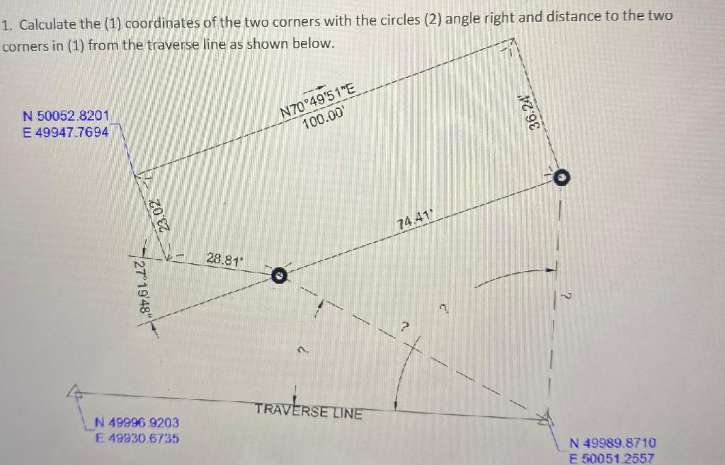 Solved 1. Calculate the (1) coordinates of the two corners | Chegg.com