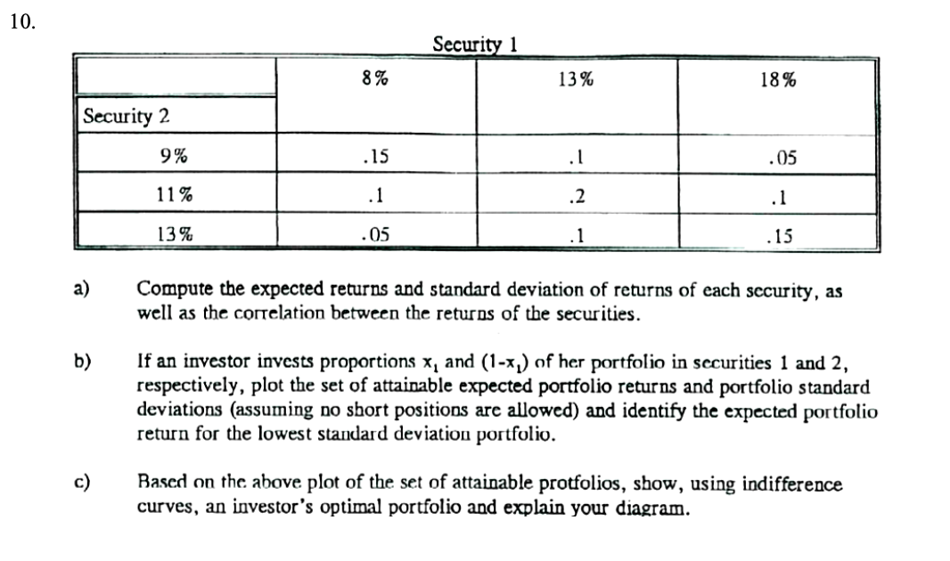 a) Compute the expected returns and standard | Chegg.com