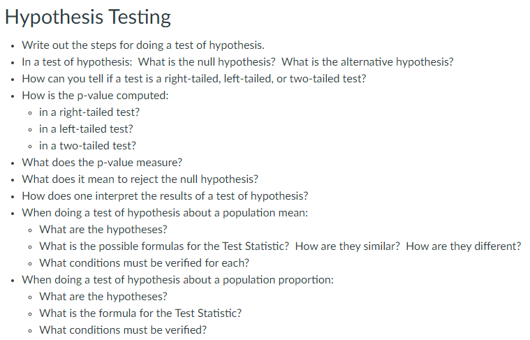 Solved Summary Sheet on Hypothesis Testing Create a 1 page | Chegg.com