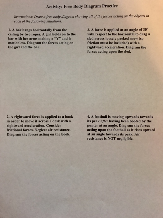 Solved Activity: Free Body Diagram Practice Instructions: | Chegg.com