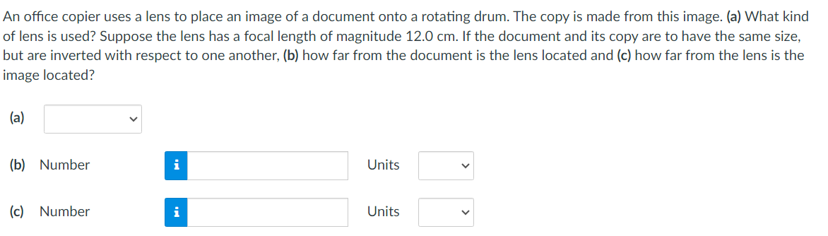 Solved An office copier uses a lens to place an image of a | Chegg.com