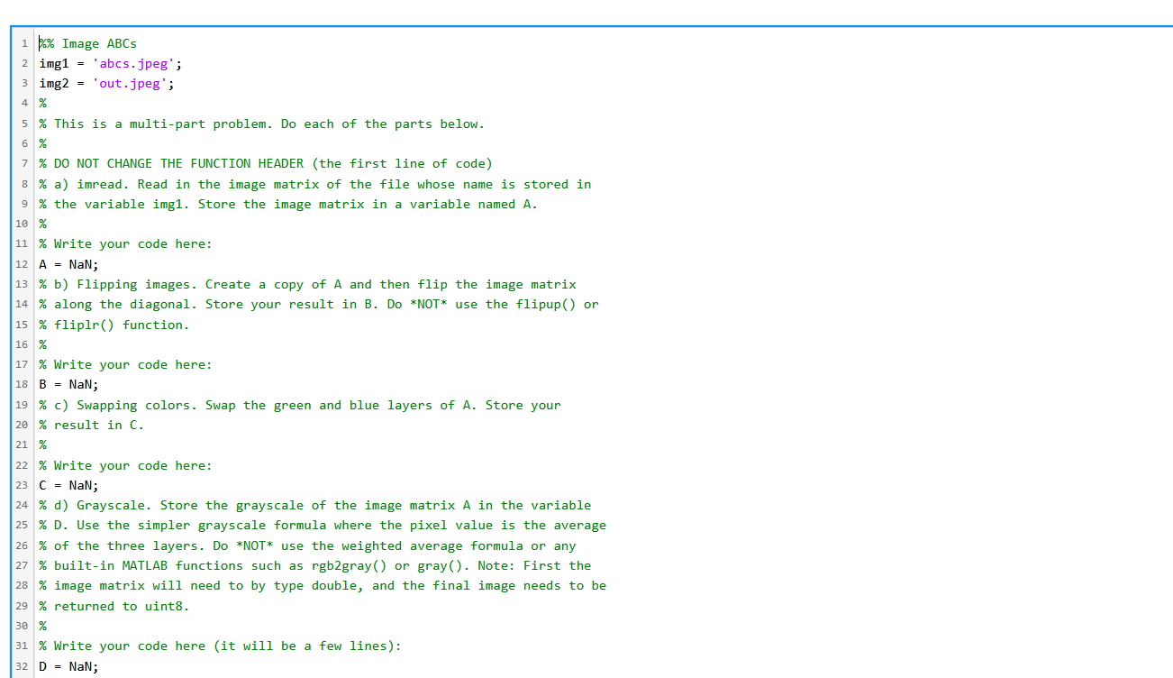 Solved 1 % Image ABCs 2 img1 = 'abcs.jpeg'; 3 img 2 = | Chegg.com
