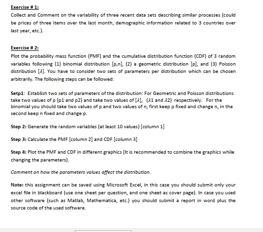 Exercise #1: Collect and Comment on the variability | Chegg.com