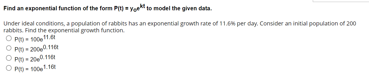 Solved Find an exponential function of the form P(t)=y0ekt | Chegg.com