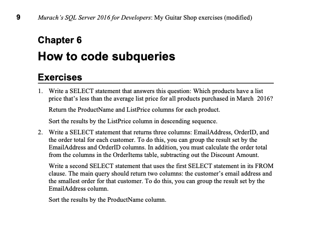 Murach’s SQL Server 2016 for Developers: My Guitar | Chegg.com