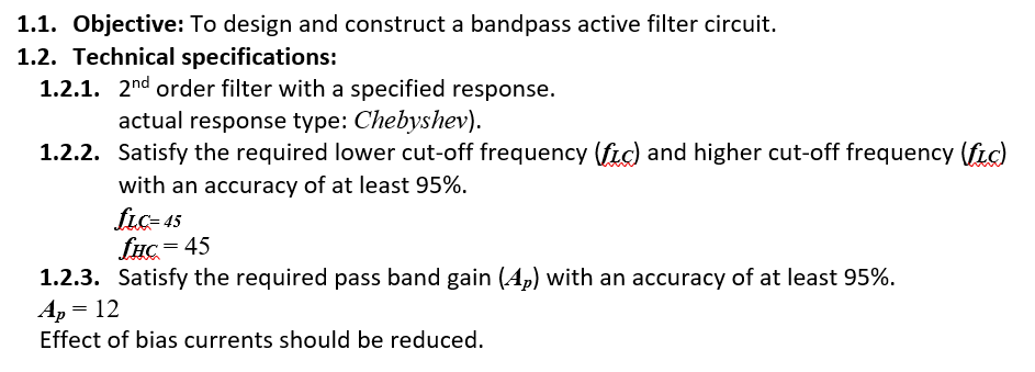 Design the 2nd order bandpass active filter circuit | Chegg.com