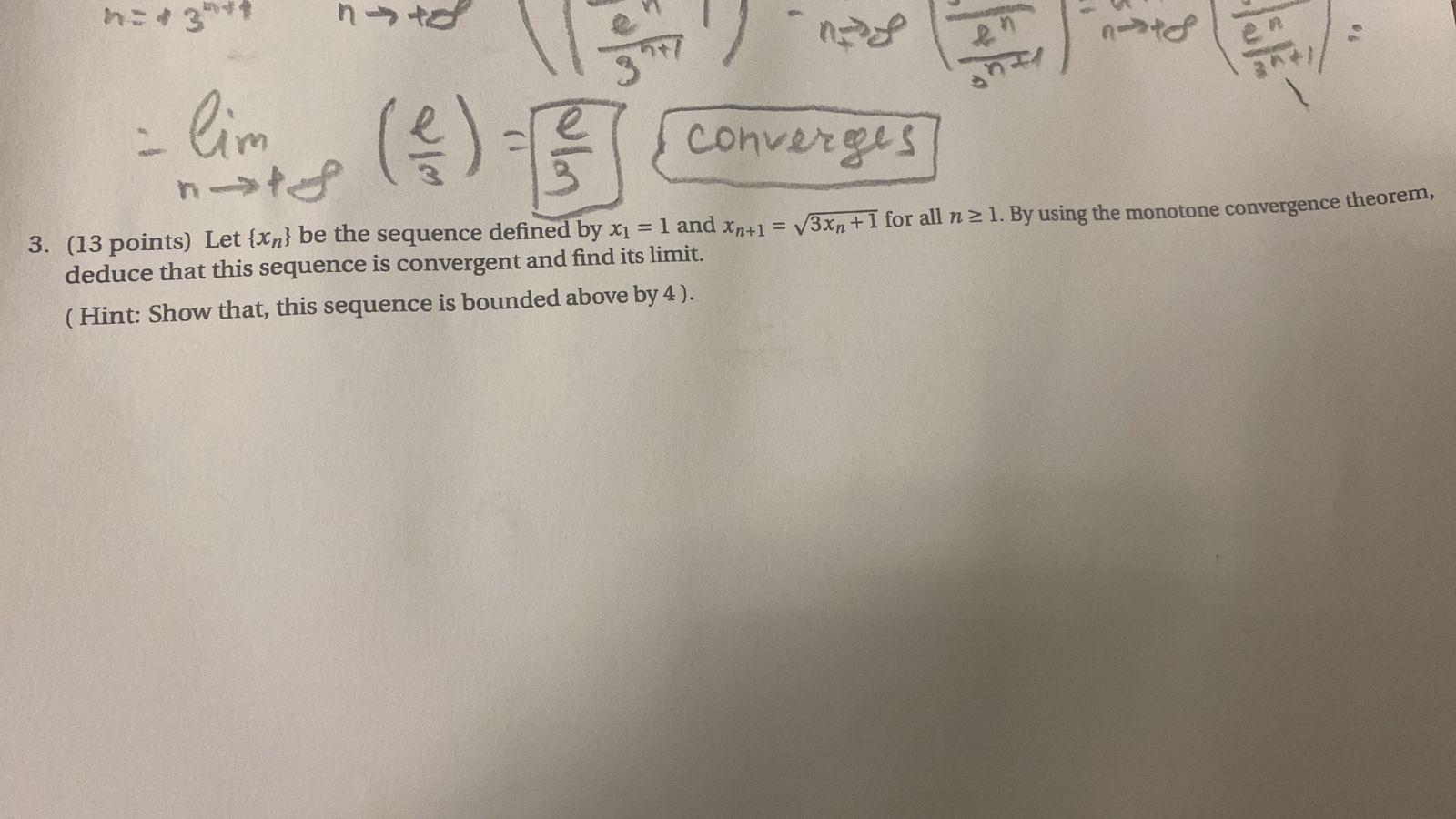 3. (13 points) Let {xn} be the sequence defined by | Chegg.com