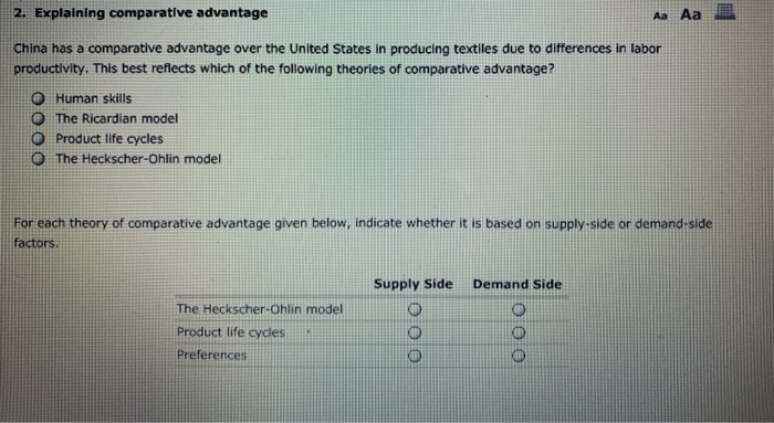 Solved 2. Explaining comparative advantage Aa E China has a | Chegg.com