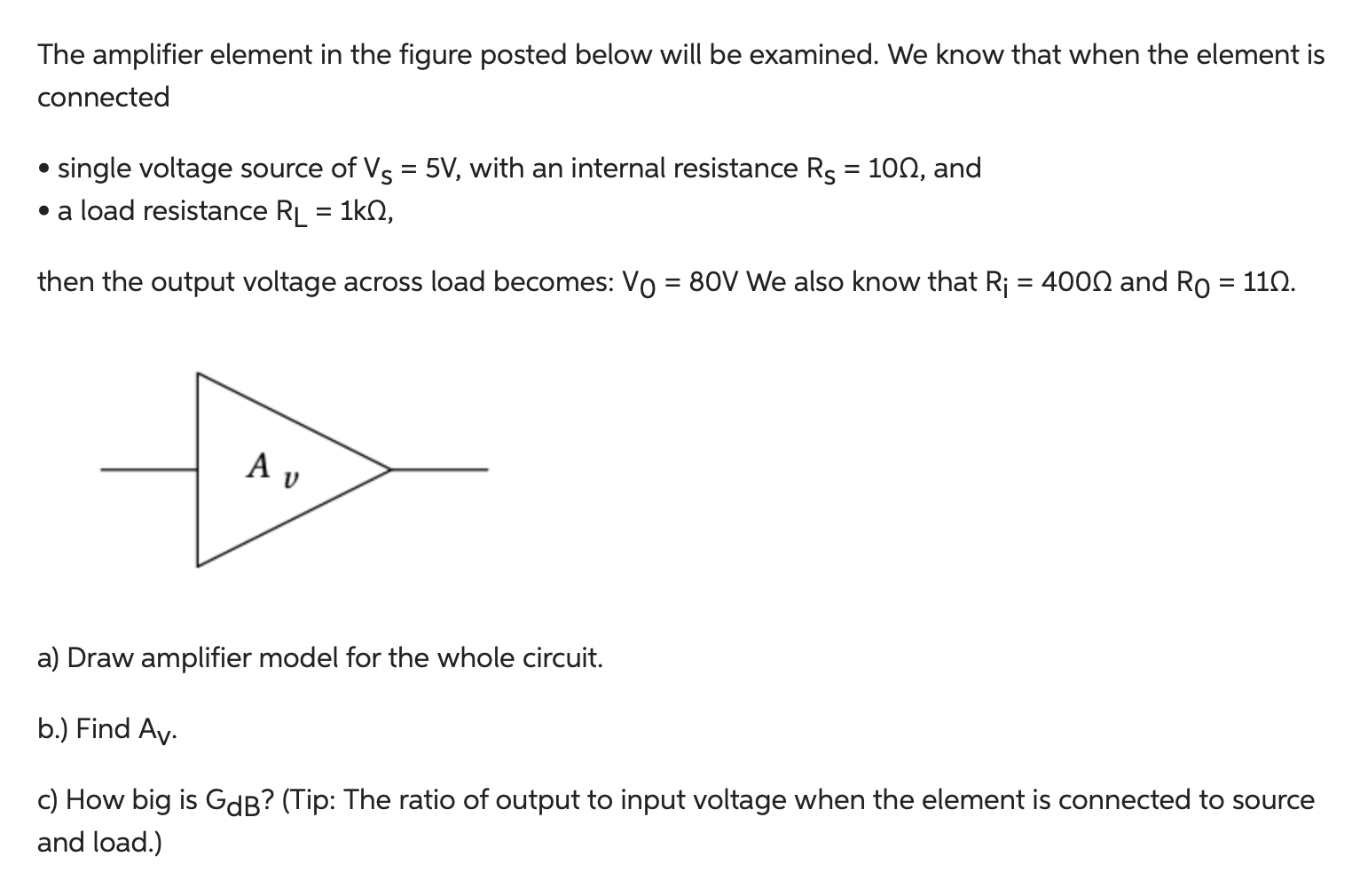 Solved The amplifier element in the figure posted below will | Chegg.com