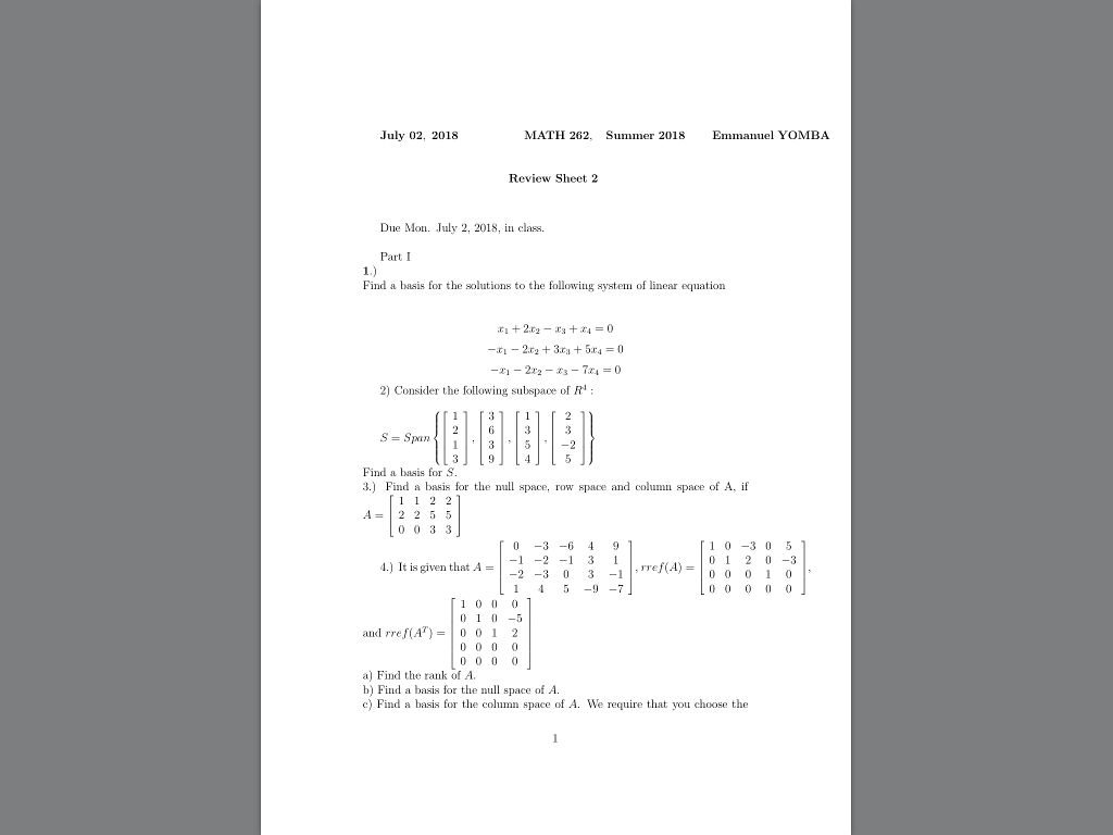 Solved July 02, 2018 MATH 262, Summer 2018 Emmanuel YOMBA | Chegg.com