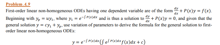 Solved Problem A.9 First-order linear non-homogeneous ODEs | Chegg.com