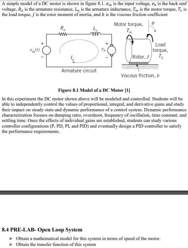 A simple model of a DC motor is shown in figure 8.1. | Chegg.com