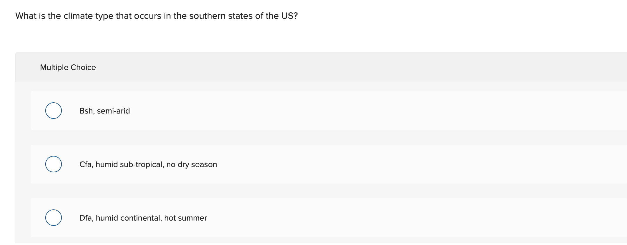 Solved What is the climate type that occurs in the southern | Chegg.com