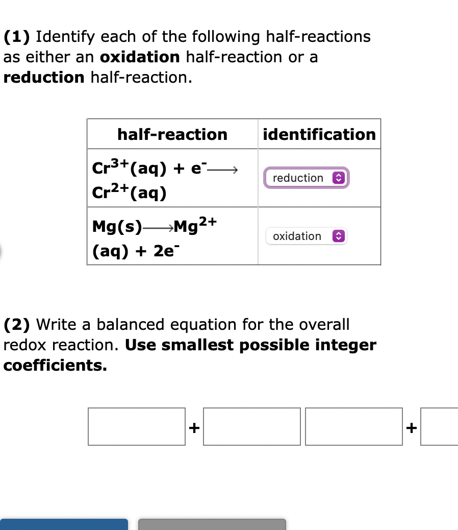 Solved (1) Identify each of the following half-reactions as | Chegg.com