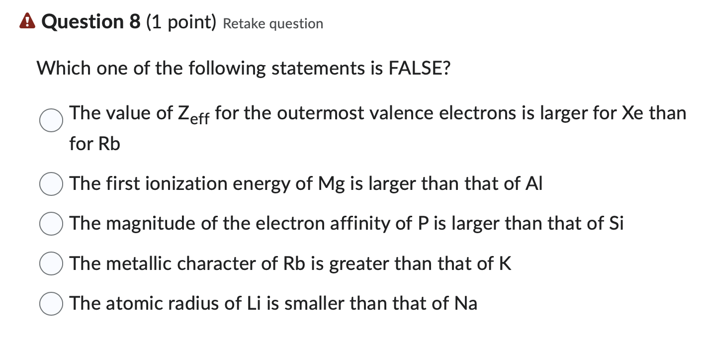 Solved A Question 8 (1 ﻿point) ﻿Retake questionWhich one of | Chegg.com