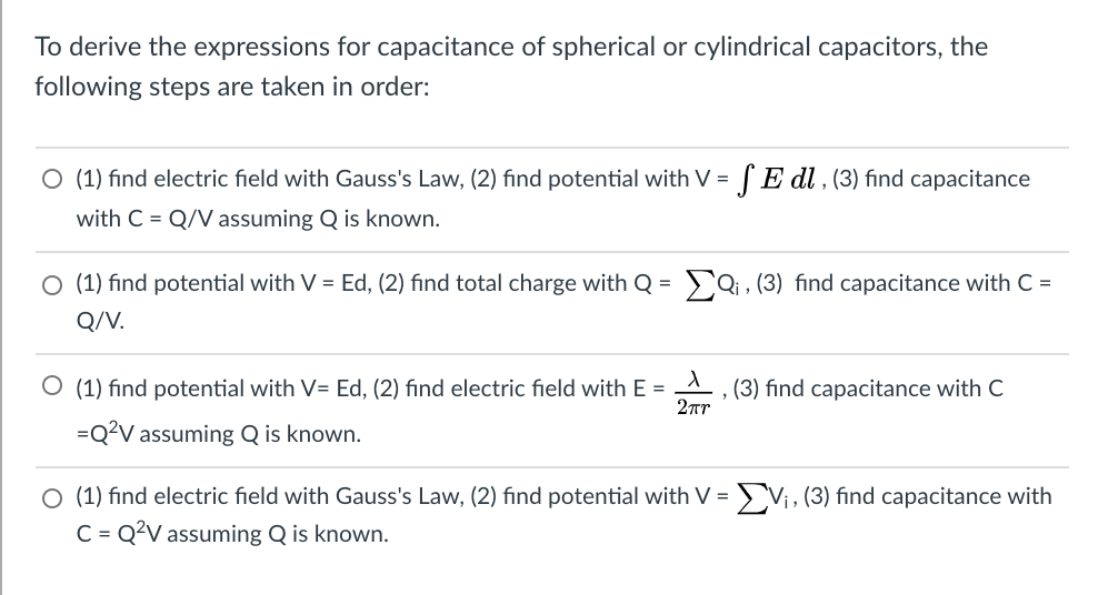 Solved To derive the expressions for capacitance of | Chegg.com