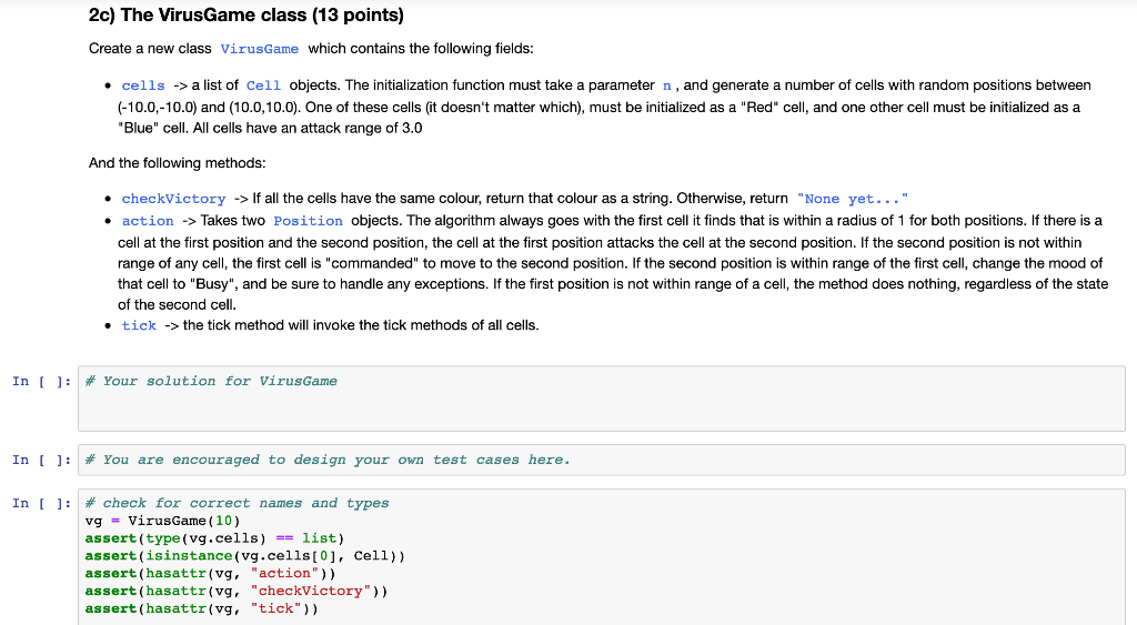 2c) The Virus Game class (13 points) Create a new | Chegg.com