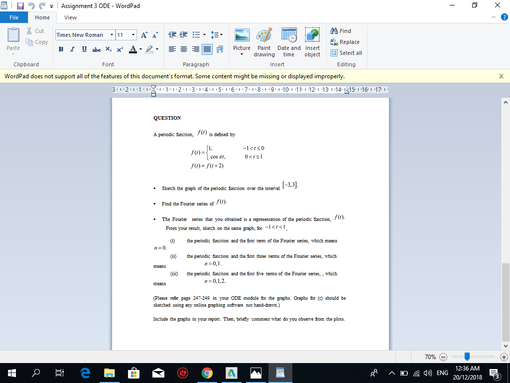 Solved | つぐ | Assignment 3 ODE-WordPad File Home Cut Copy | Chegg.com