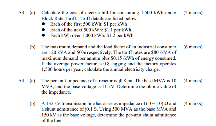 Solved A3 (a) Calculate the cost of electric bill for | Chegg.com