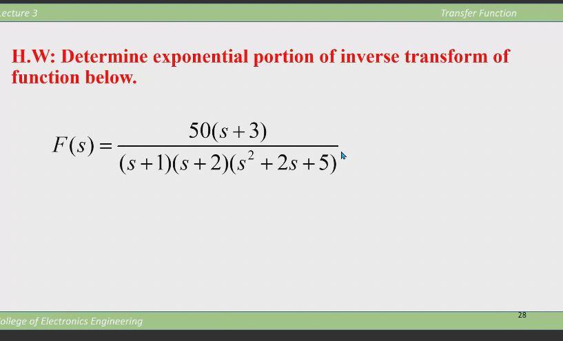 Solved Lecture 3 Transfer Function H.W: Determine | Chegg.com