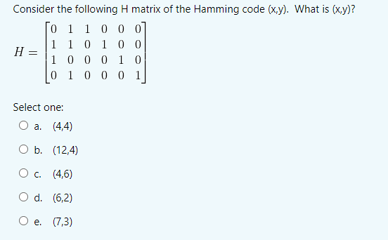 Solved Consider the following H matrix of the Hamming code | Chegg.com